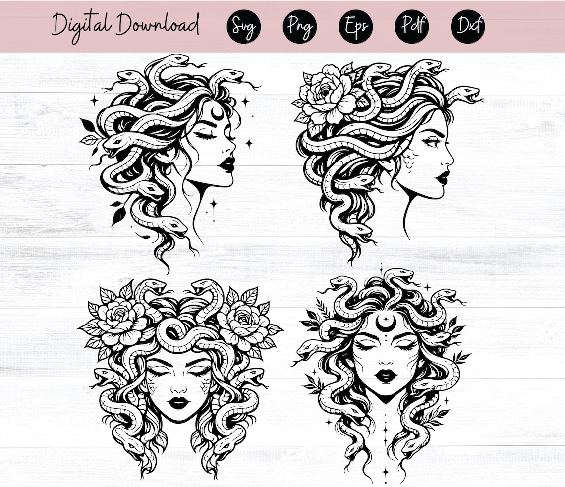 Medusa Svg File, Medusa Png, Medusa Tattoo Svg, Medusa Vector, Greek ...