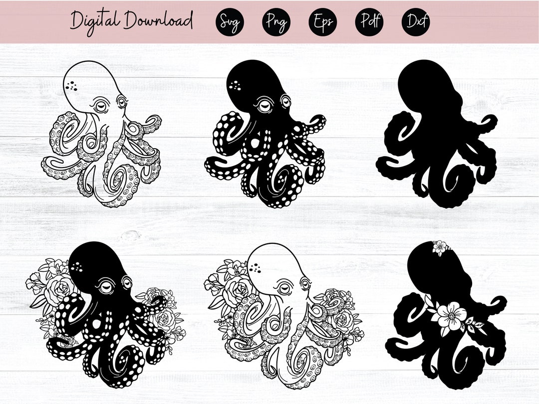 Octopus With Flowers Svg, Octopus Svg, Octopus Flower Svg, Octopus Png ...