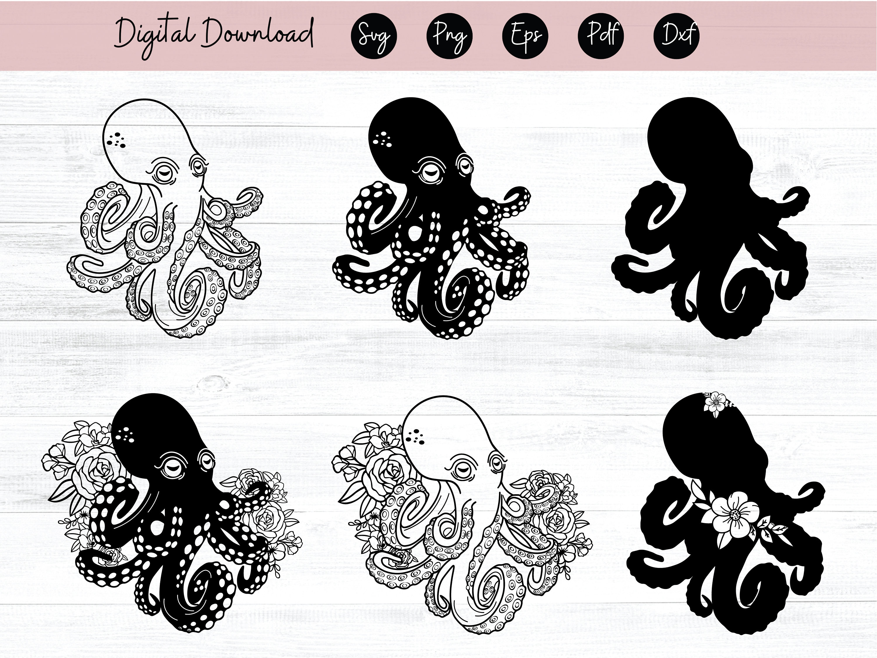 Octopus With Flowers Svg, Octopus Svg, Octopus Flower Svg, Octopus Png ...