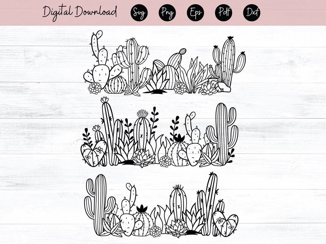 Cactus SVG File, Succulents SVG, Cactus Clipart, Cactus Border Svg ...