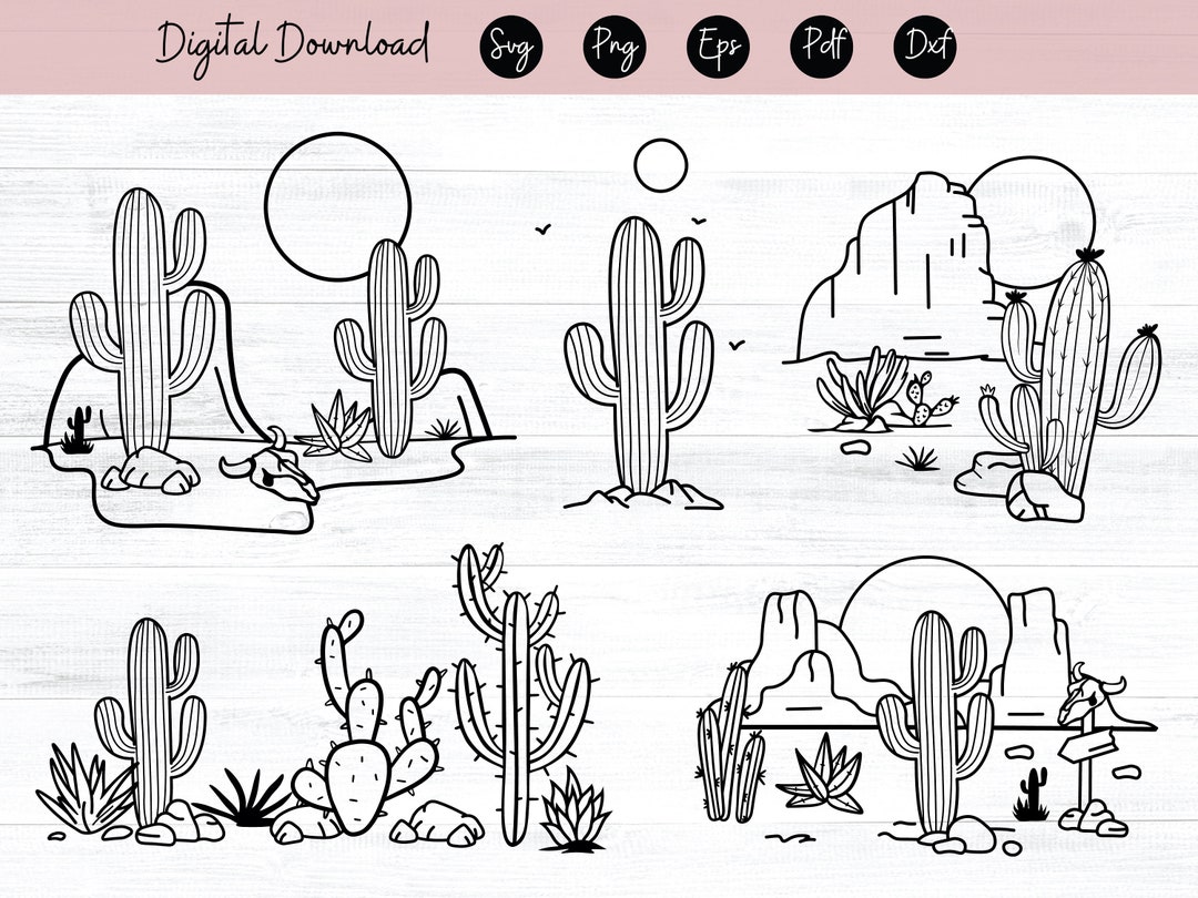 Cactus Scene Svg Bundle Desert Landscape Svg Dxf Png Jpg Cactus Desert ...