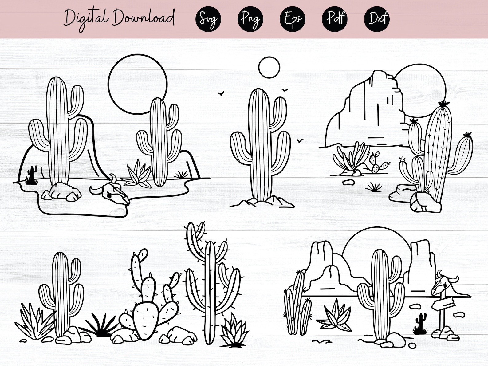 Cactus Scene Svg Bundle Desert Landscape Svg Dxf Png Jpg Cactus Desert ...
