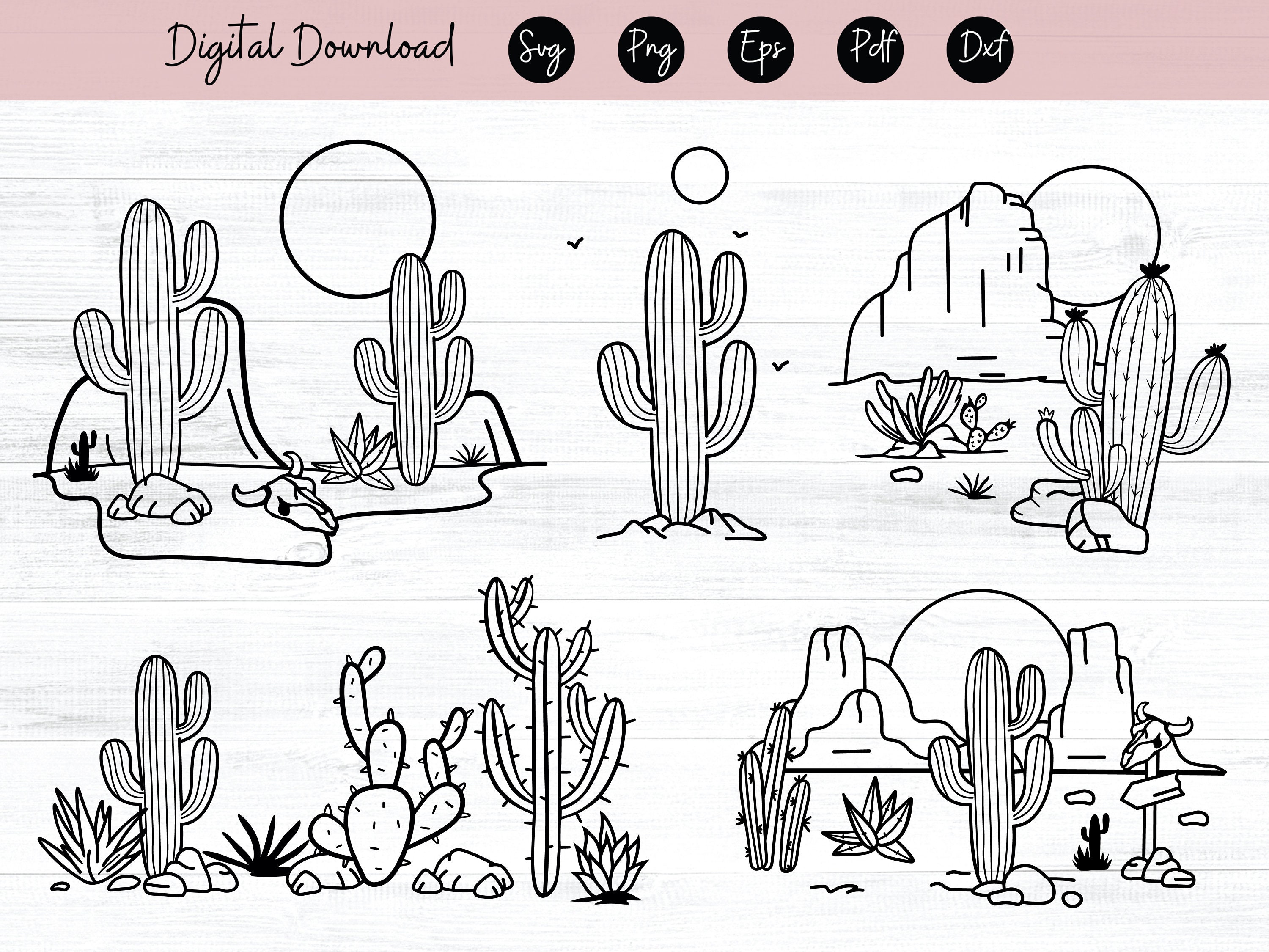 Cactus Scene Svg Bundle Desert Landscape Svg Dxf Png Jpg Cactus Desert ...