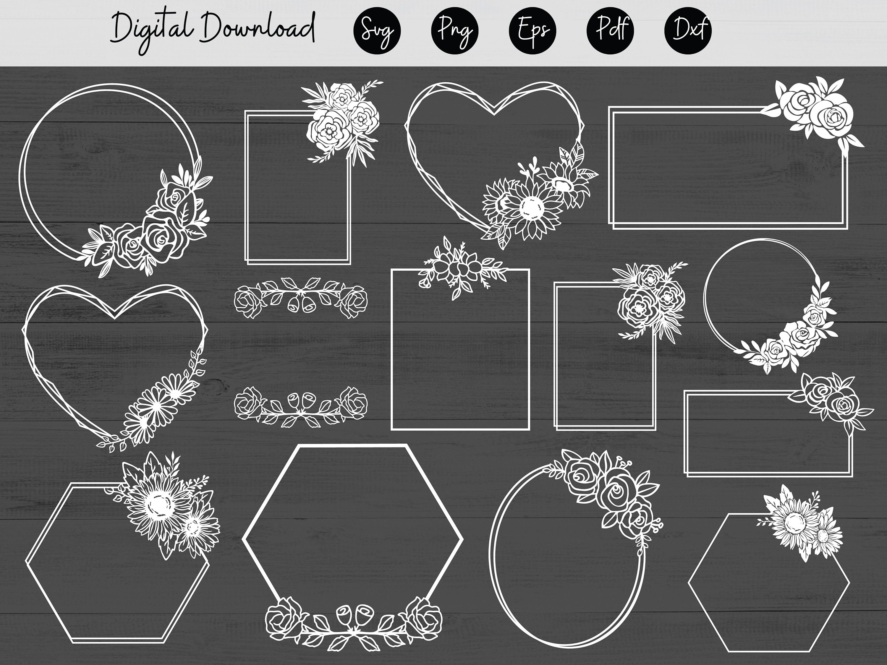 Flower Frame SVG File Monogram Frame Flower Border SVG Floral Frame ...