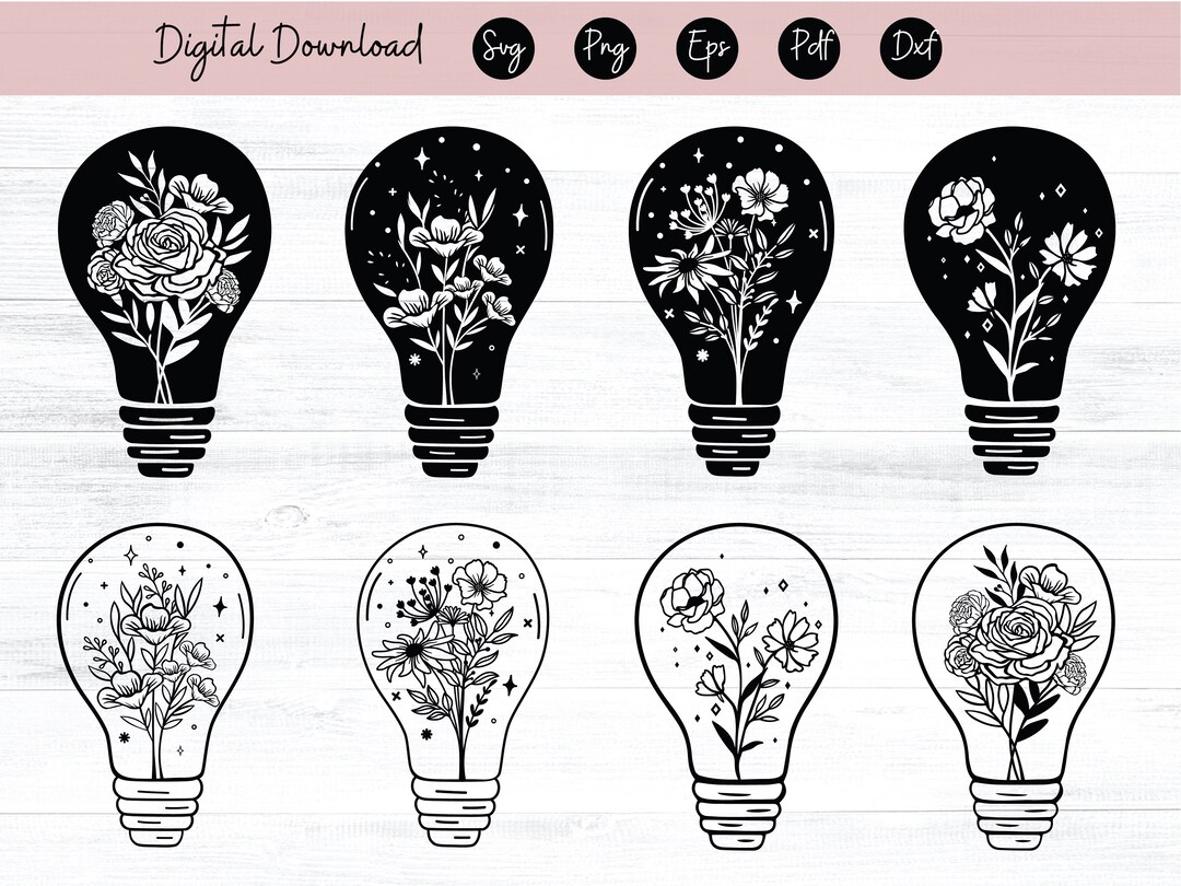 Floral Lightbulb SVG Flower Light Vector Lightbulb Clipart Lightbulb ...