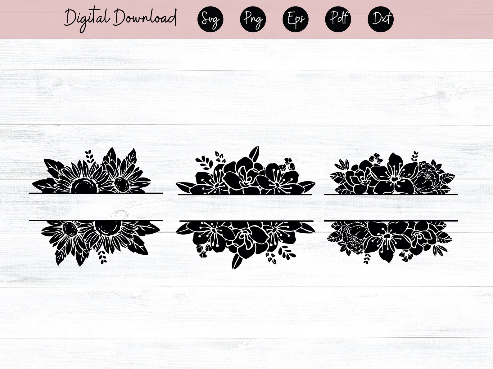Flowers Monogram Svg, Flower Border SVG, Flower Cut File Line Divider ...