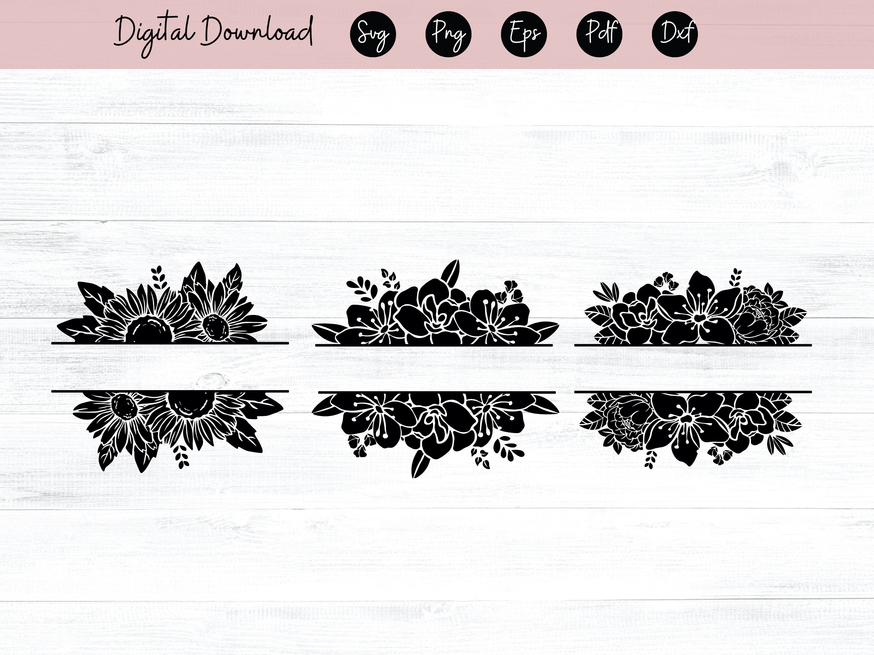 Flowers Monogram Svg, Flower Border SVG, Flower Cut File Line Divider ...