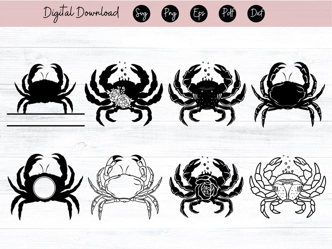 Crab Svg Crab Clipart Svg Beach Svg Shell Fish Silhouettes Sea Animals ...