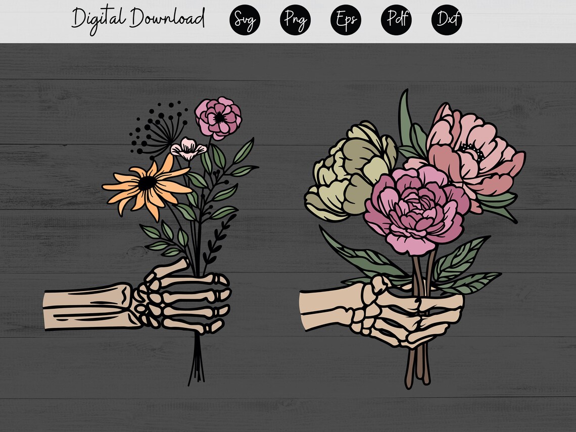 Floral Skeleton Hand Svg Hand With Butterfly Svg Bones Finger Svg ...