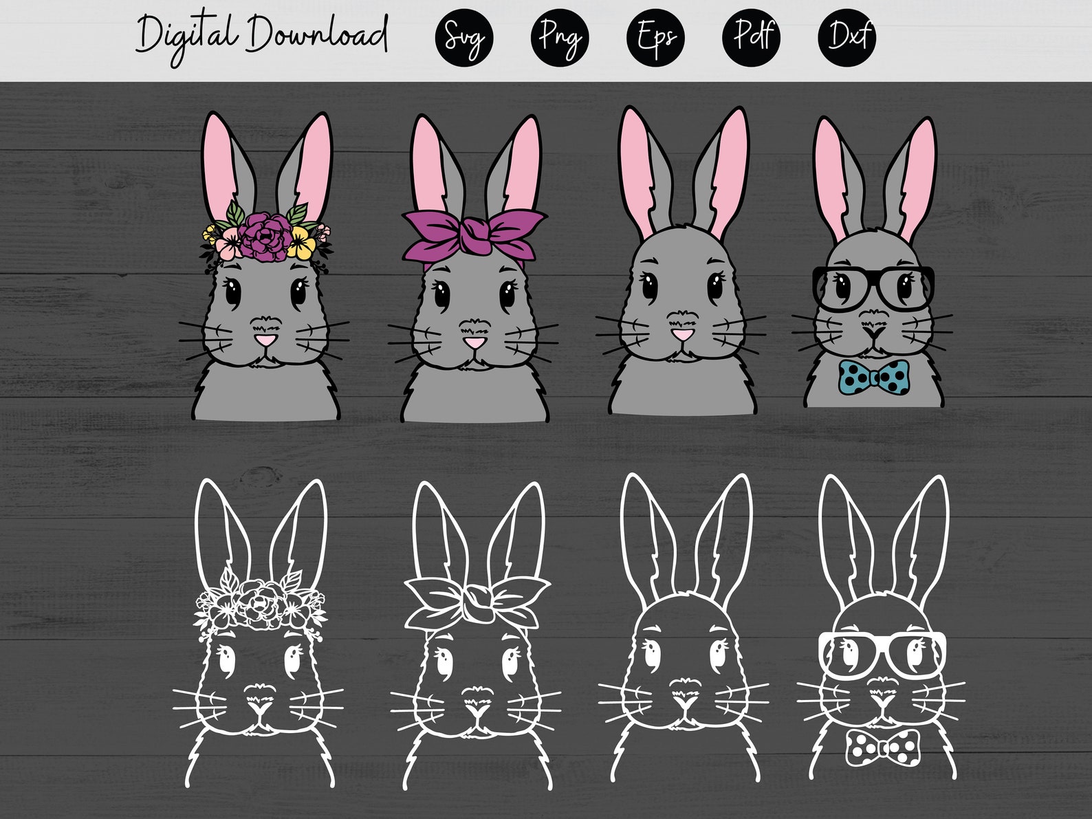 Cute Bunny SVG Floral Crown Bunny SVG Rabbit Head Svg Spring Svg Rabbit ...