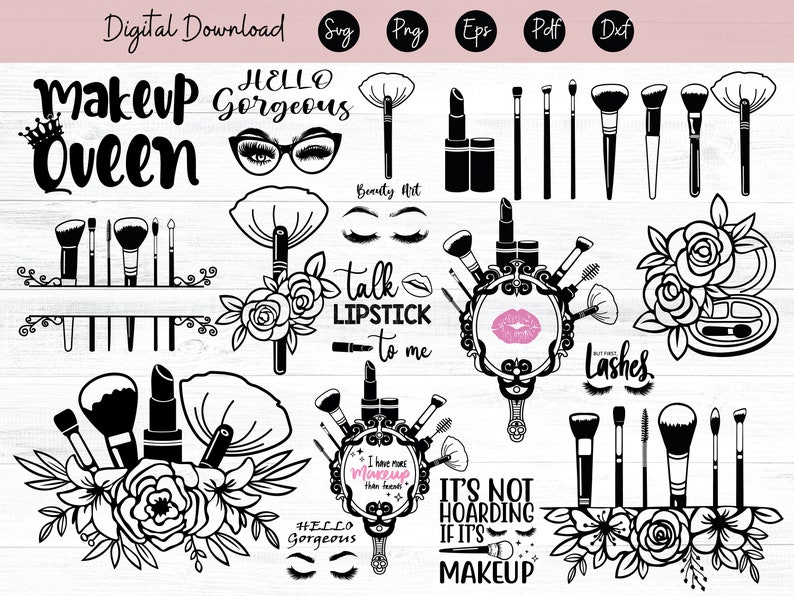 Flower Makeup Svg Make up Tools Svg Floral Perfume Svg Lipstick Svg ...