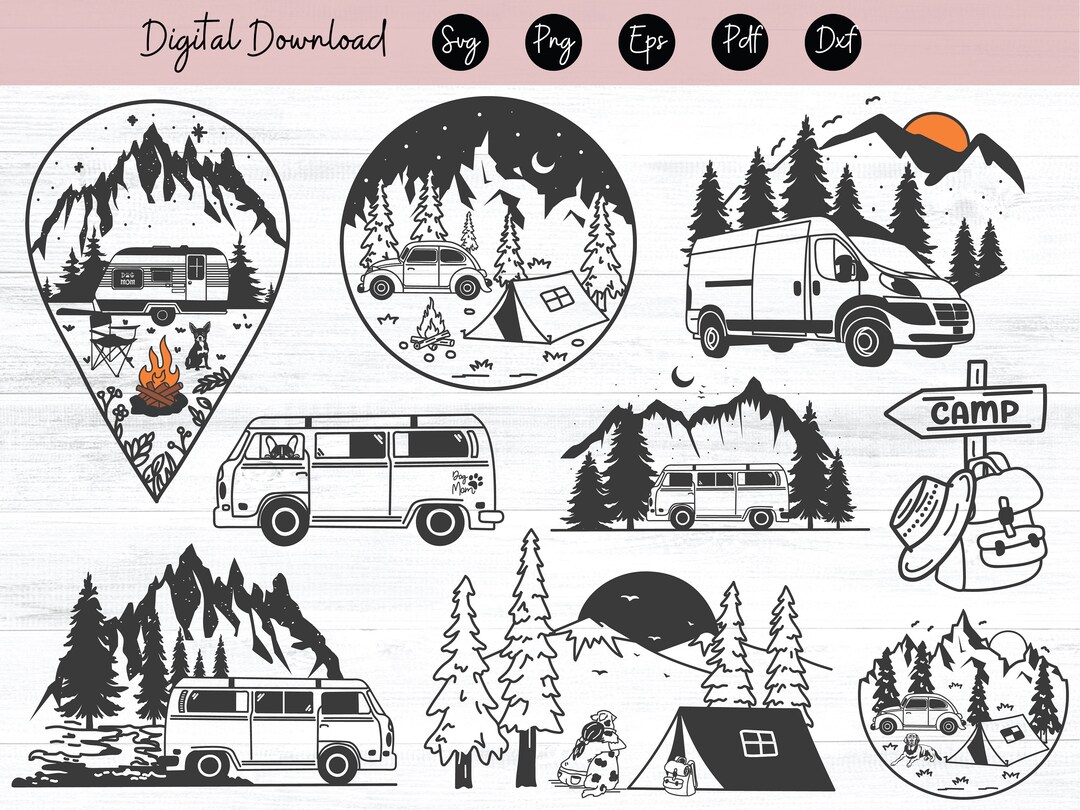 Camper SVG File, Camper Cut File, Caravan House Camping Scene Svg ...
