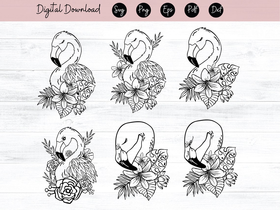 Flamingo SVG File, Flamingo With Flower Crown SVG, Flamingo Cut File ...
