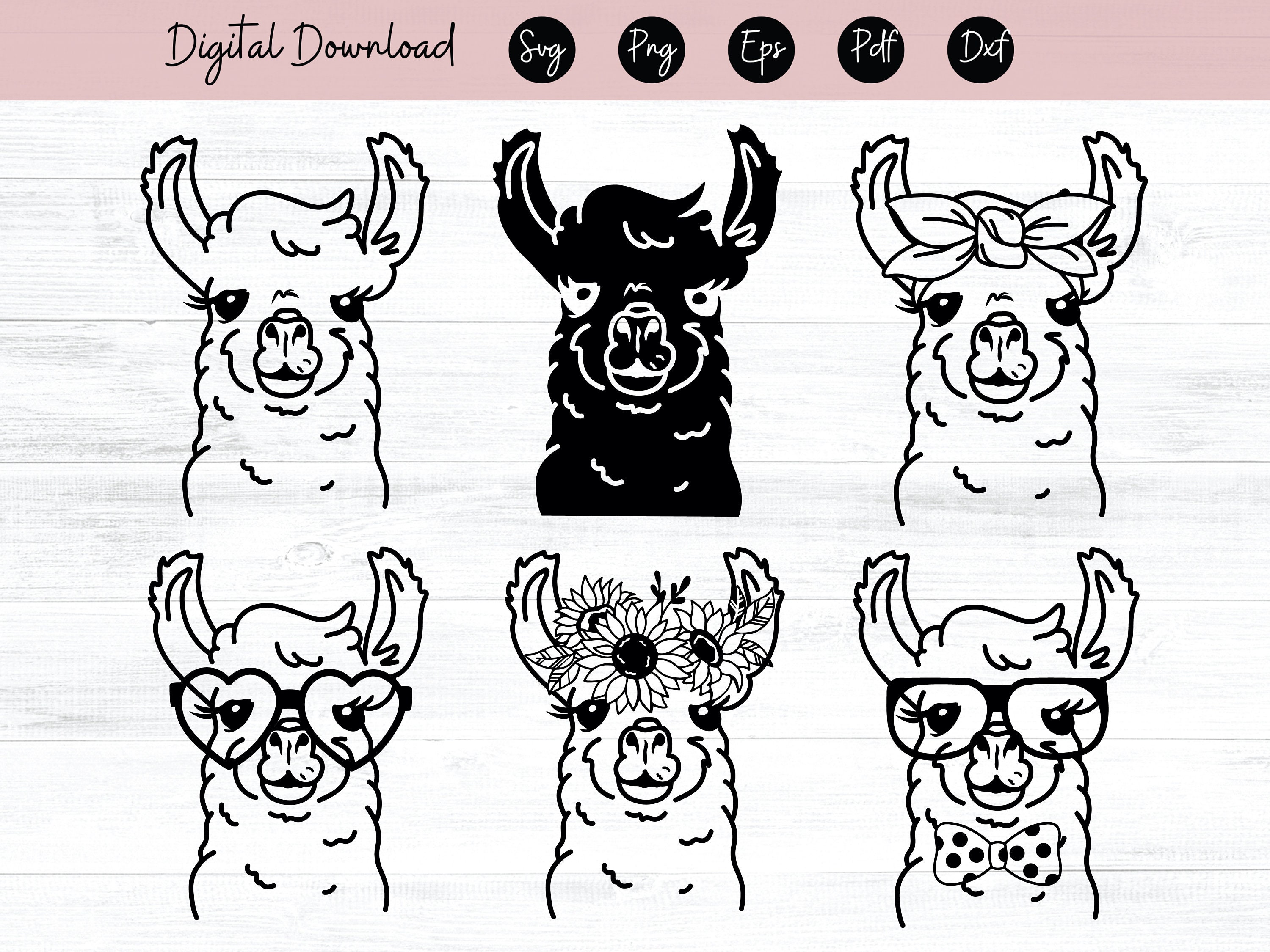Llama SVG File, Llama With Flower Crown SVG, Llama Cut File, Animal ...