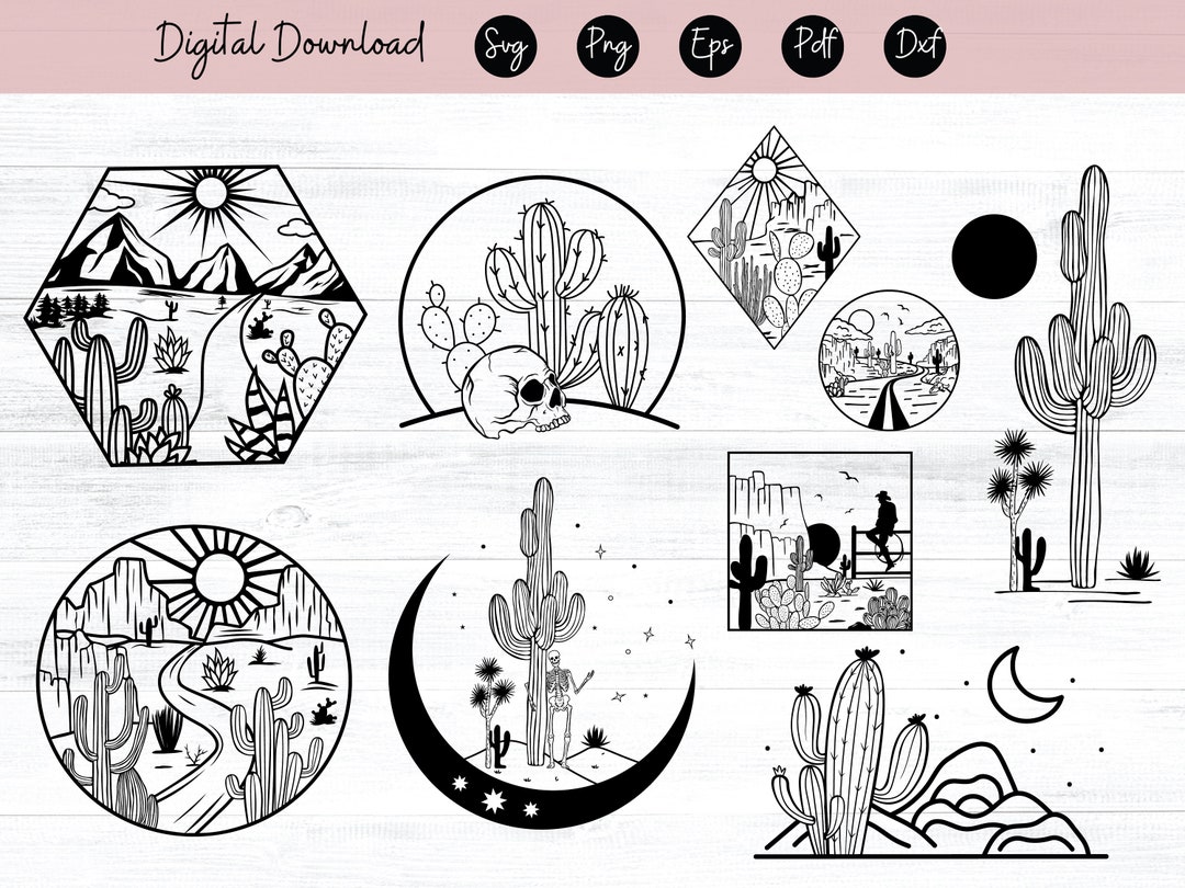 Cactus SVG File, Cactus Cut File, Desert Scene Svg, Cactus Scene Svg ...