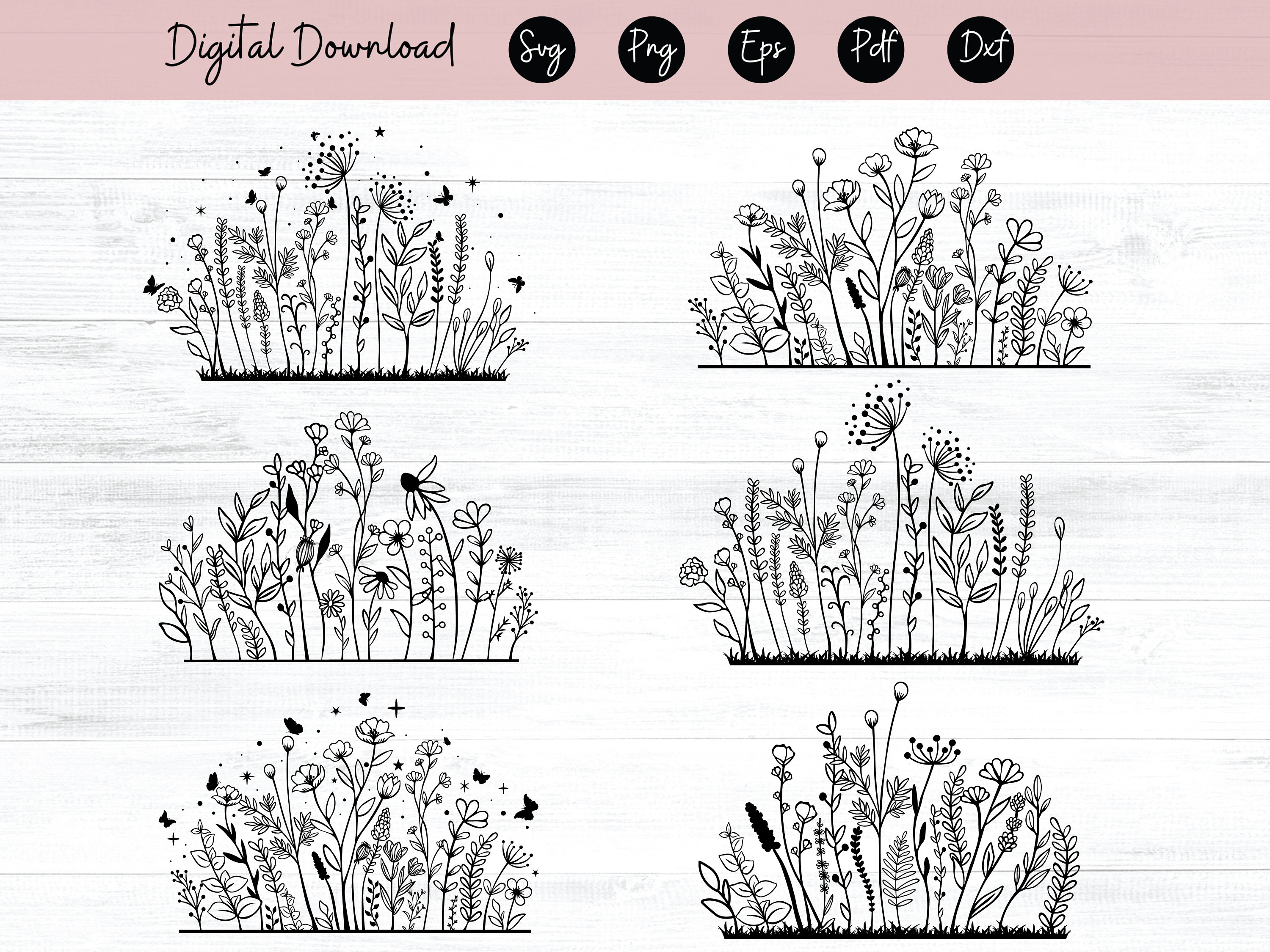 Field Plants Svg Wild Flowers Svg Garden Plant Svg Floral Wall Stickers ...