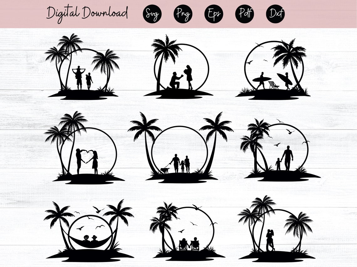 Sunset Svg File Palm Tree Sunset Svg Сouple in Love at Sunset Svg Ocean ...