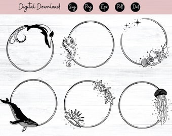 Seashell Frame SVG File, Marine Border SVG, Nautical Frame SVG, Nature ...