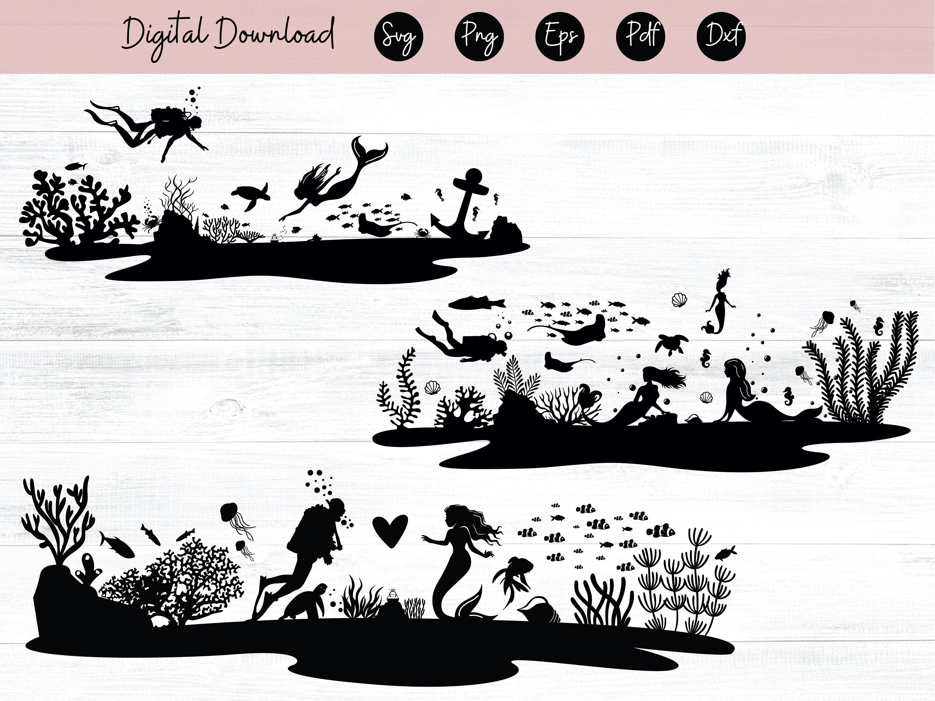 Mermaid SVG, Mermaid SVG Bundle, Scuba Diver Svg, Underwater World Svg ...