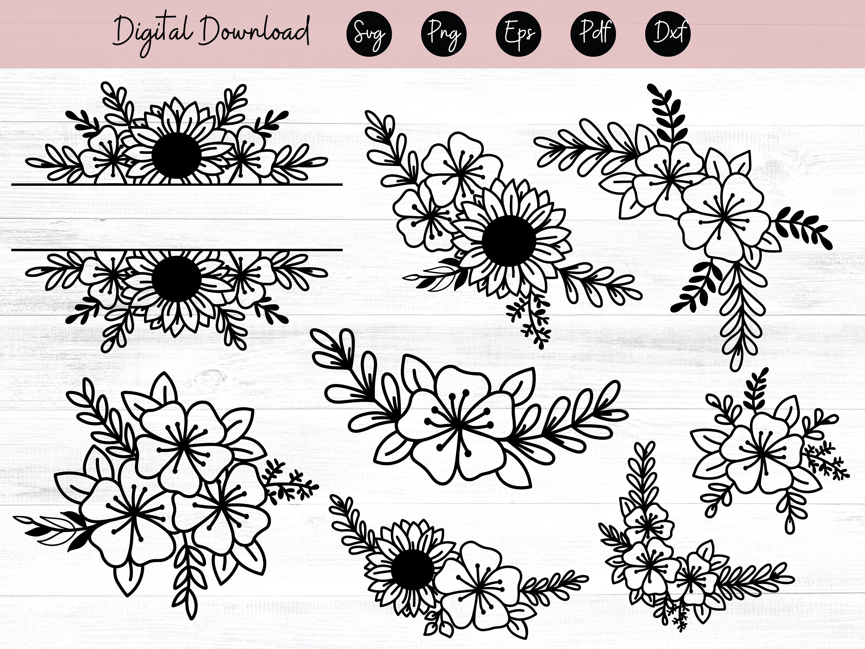 Flower Svg Bundle, Floral Arrangement Svg, Floral Svg, Wildflower Svg ...