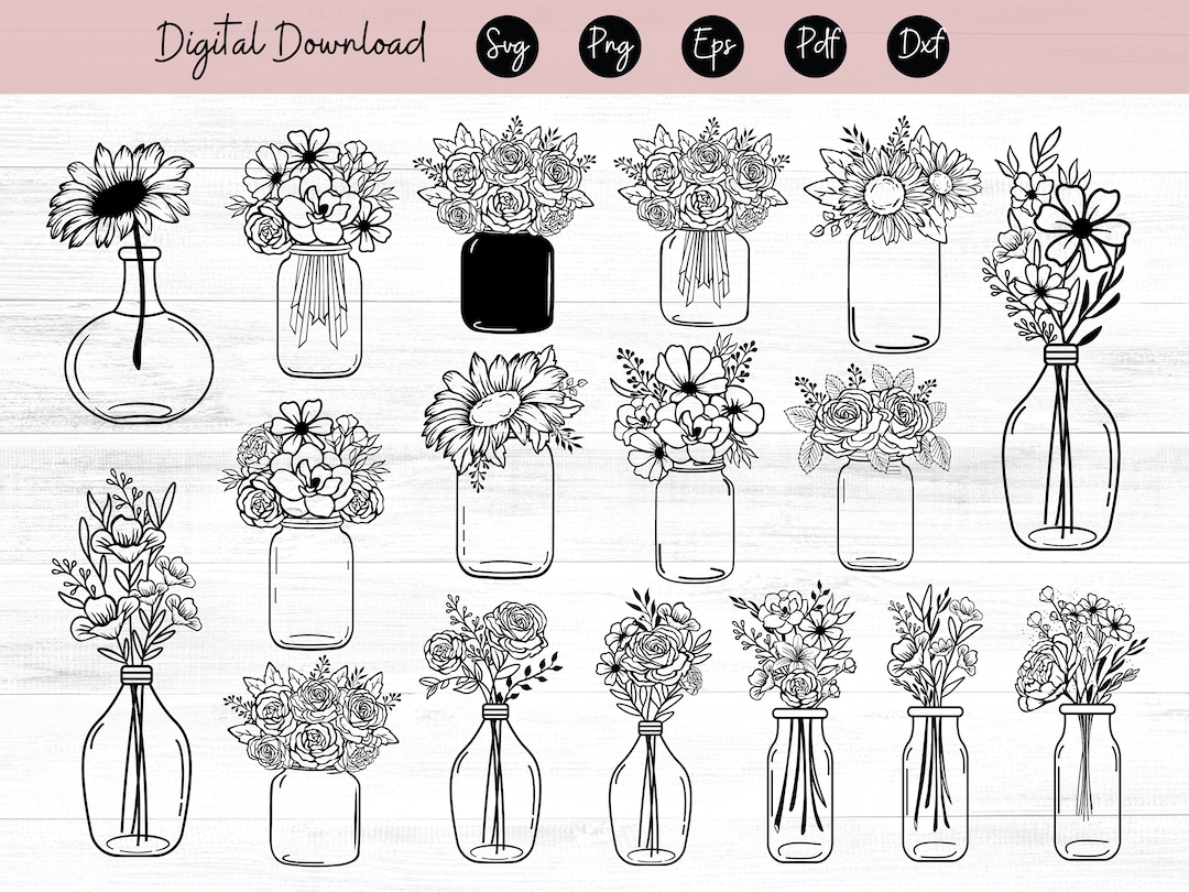 Flower Vase SVG File, Flower SVG Files, Flower Cut Files, Floral Vase ...