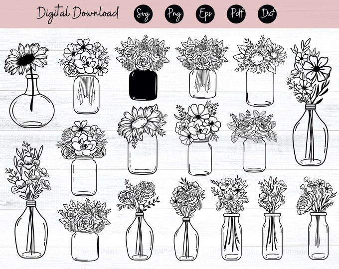 Flower Vase SVG File, Flower SVG Files, Flower Cut Files, Floral Vase ...