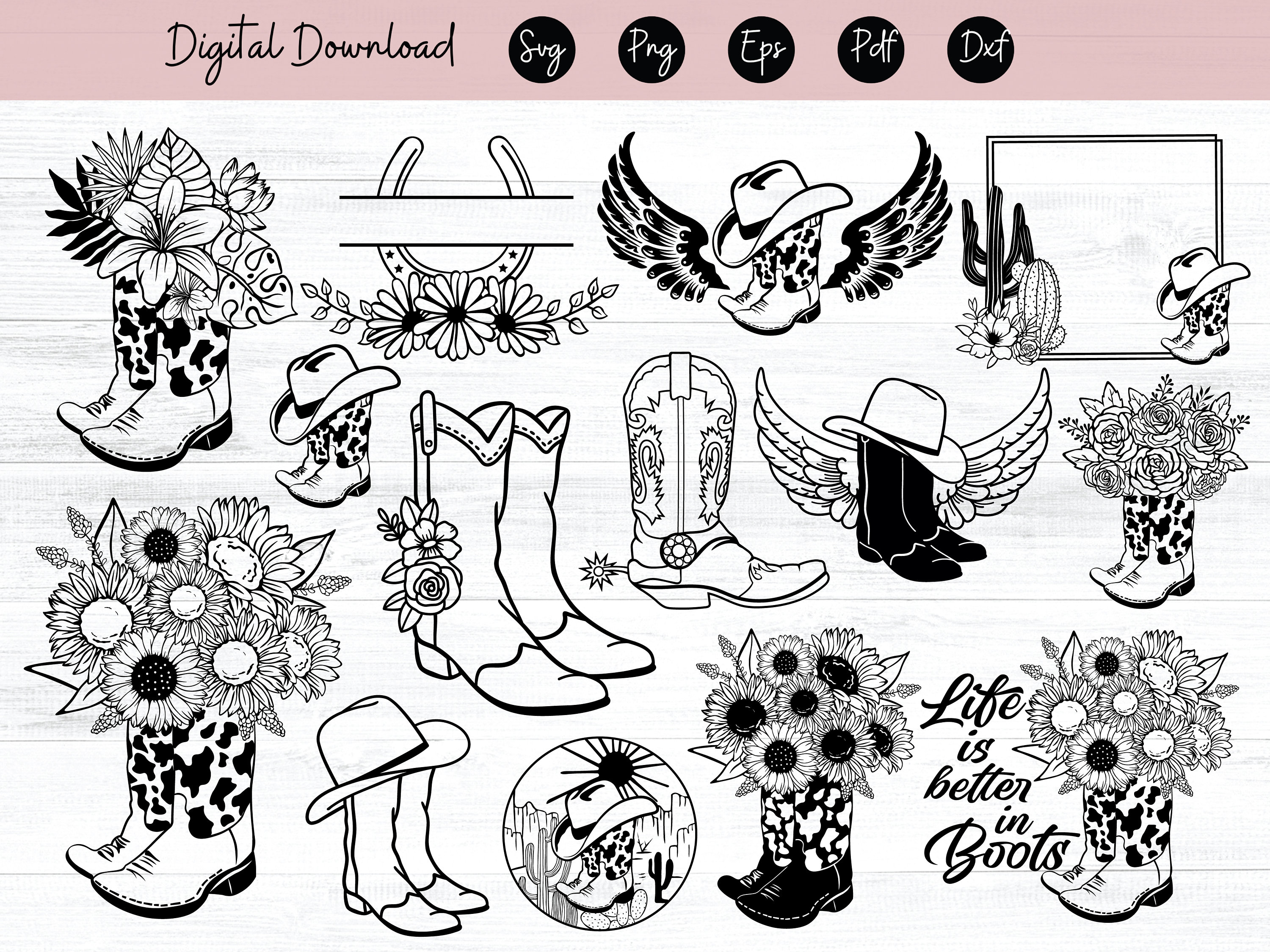 Cowboy Boots SVG Rodeo Svg DXF PNG Pdf Cowgirl Boots Svg Western Boots ...