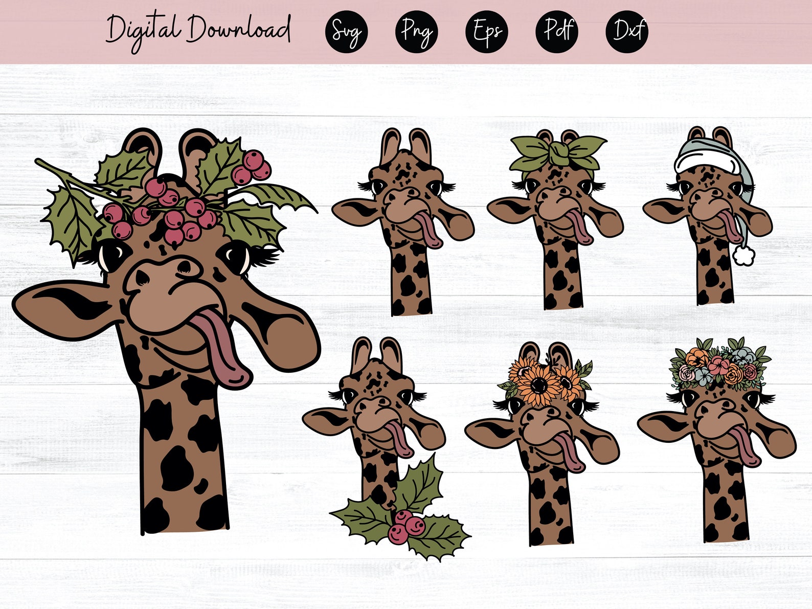 Floral Giraffe SVG File Giraffe With Flower Crown SVG Giraffe Cut File ...