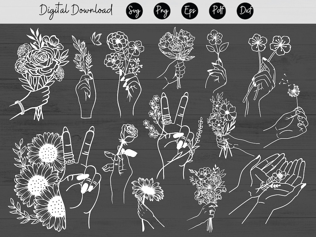 Hand Holding Flowers Svg Floral Woman Svg Holding Bouquet Svg Floral ...