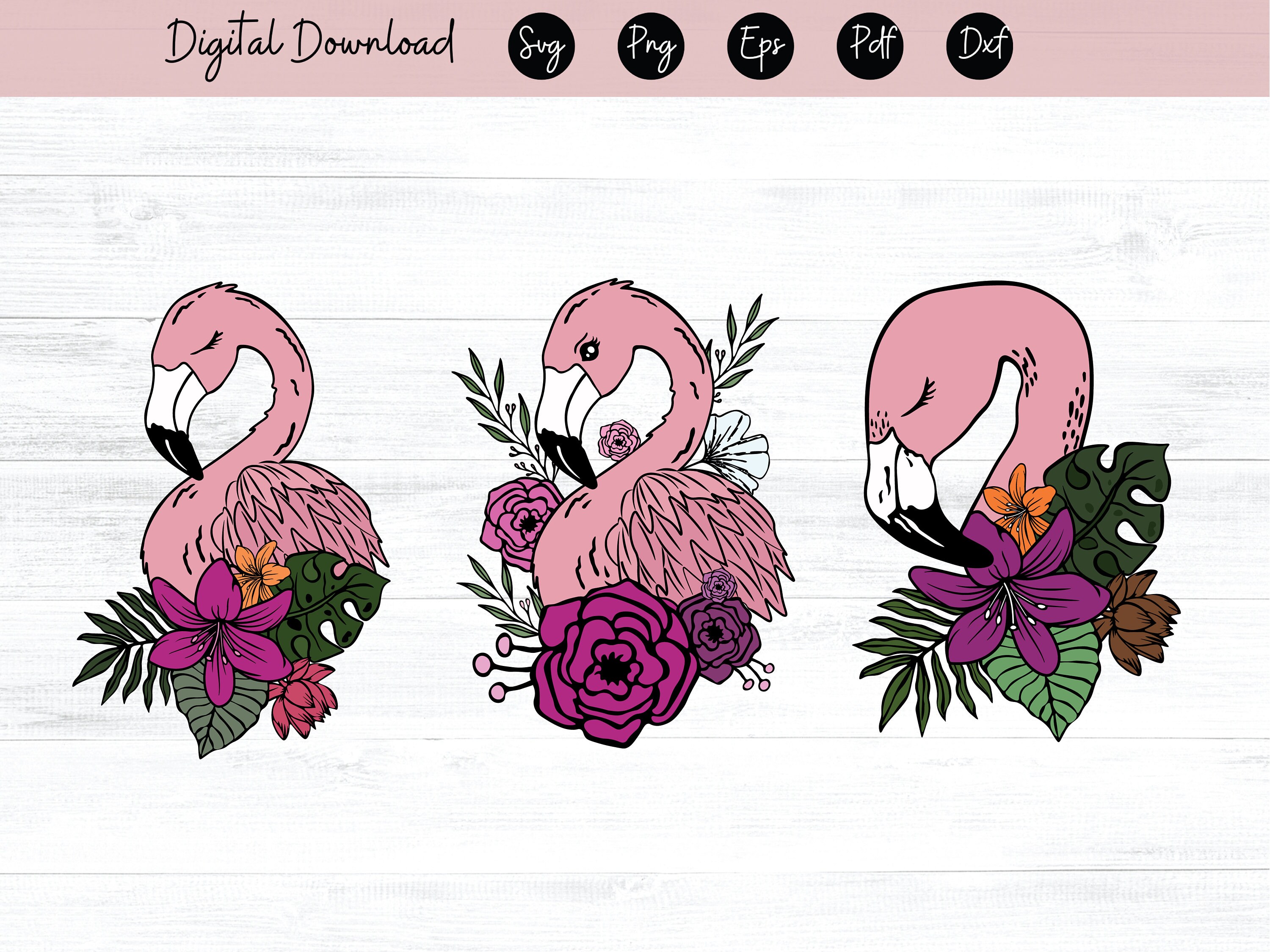Flamingo SVG File, Flamingo With Flower Crown SVG, Flamingo Cut File ...