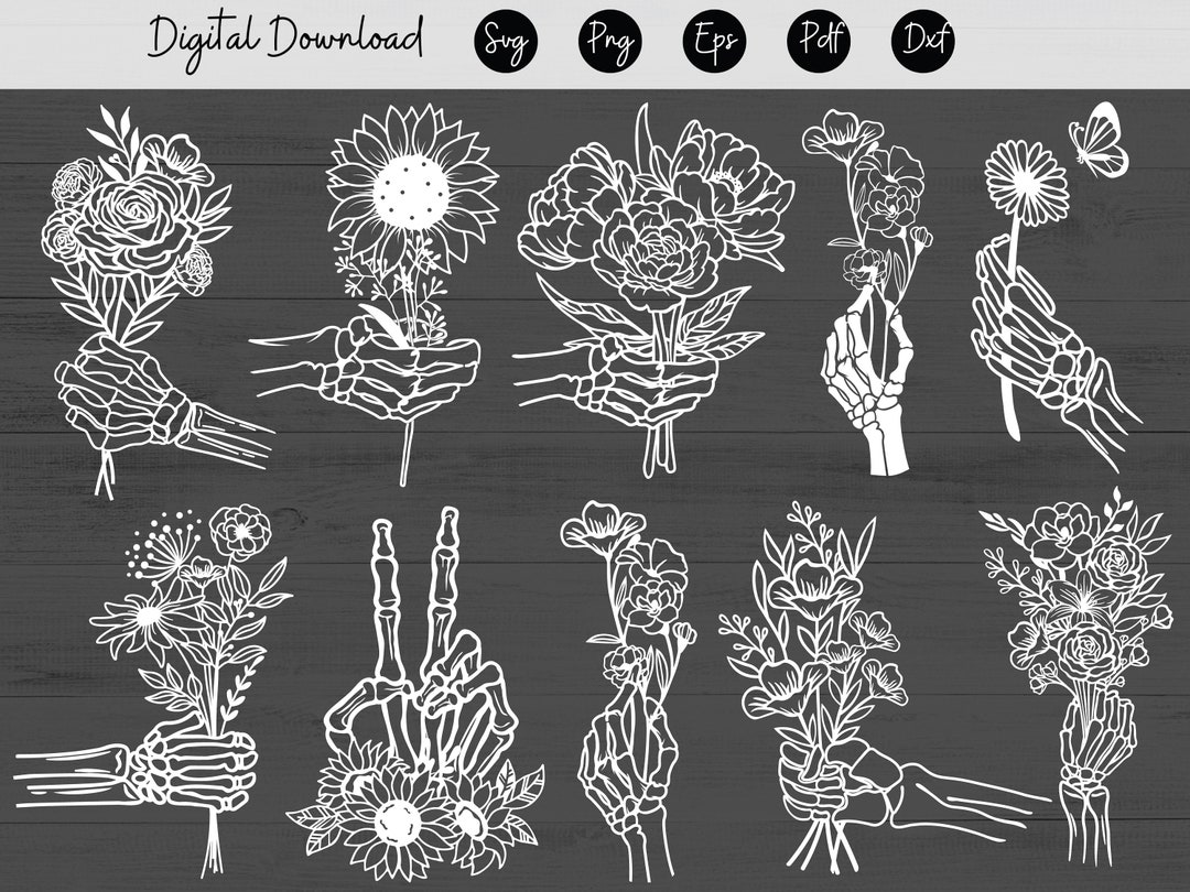 Floral Skeleton Hand Svg Hand With Butterfly Svg Bones Finger Svg ...