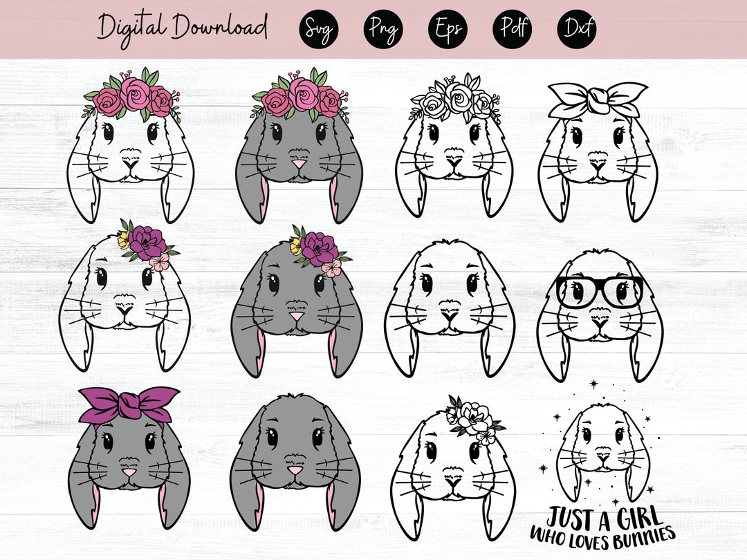 Floral Bunny SVG Cute Bunny SVG Rabbit Head Svg Spring Svg Rabbit SVG ...