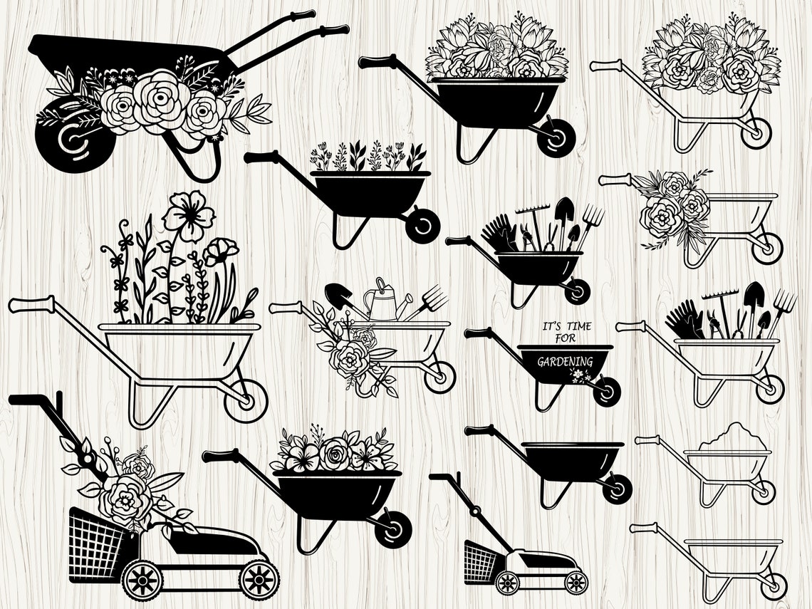 Floral Wheelbarrow Svg Flower Cart Svg Flower Svg - Etsy Australia