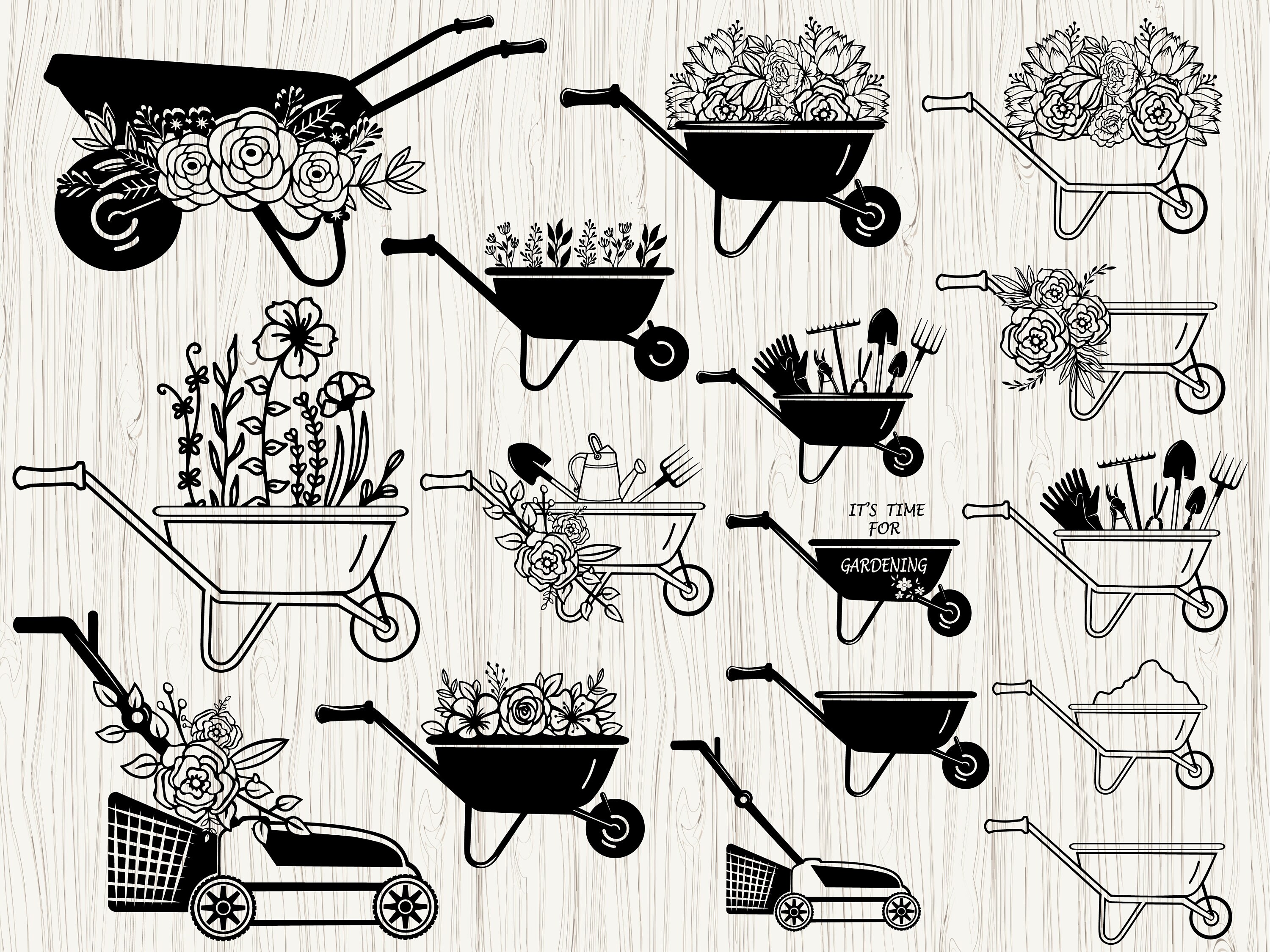 Floral Wheelbarrow Svg Flower Cart Svg Flower Svg - Etsy