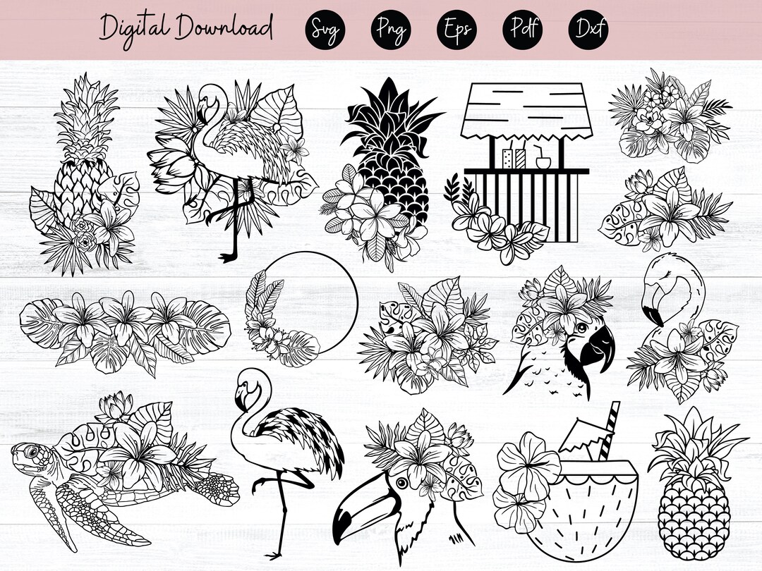 Tropical Bundle SVG Cut File, Tropical Flowers Svg, Hibiscus, Tropical ...