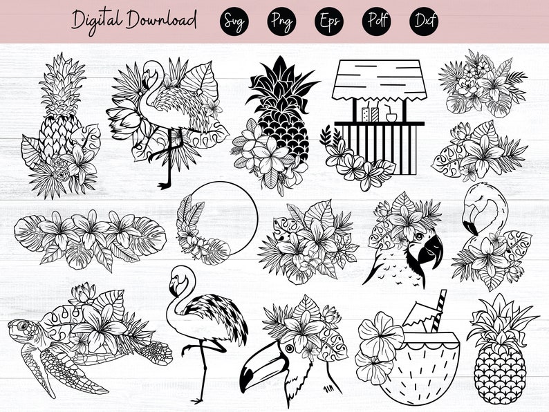 Tropical Bundle SVG Cut File, Tropical Flowers Svg, Hibiscus, Tropical ...