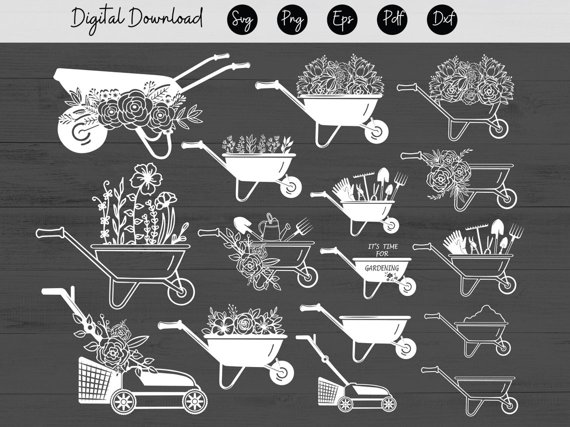 Floral Wheelbarrow Svg Flower Cart Svg Flower Svg Wheelbarrow Planter ...