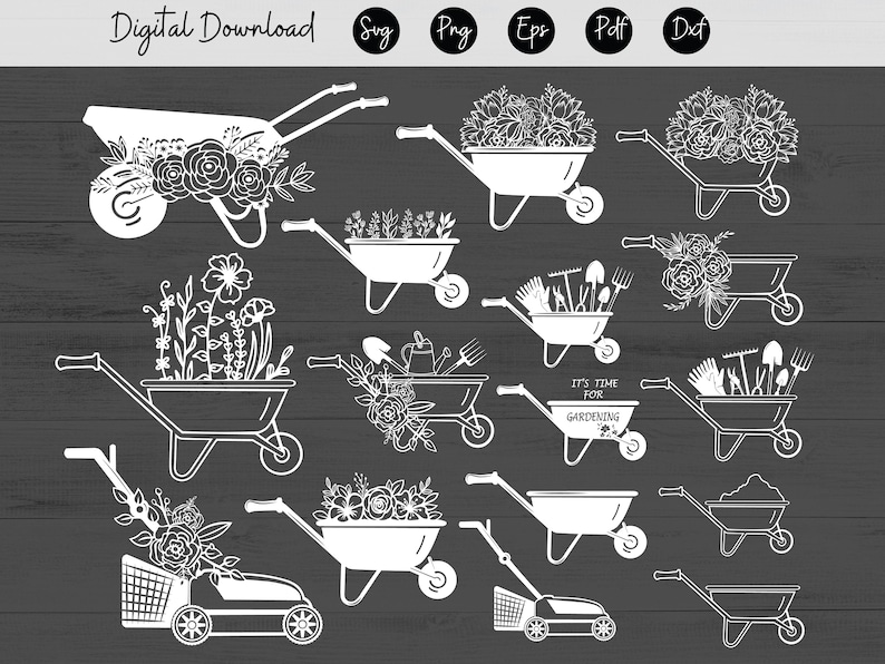 Floral Wheelbarrow Svg Flower Cart Svg Flower Svg Wheelbarrow Planter ...