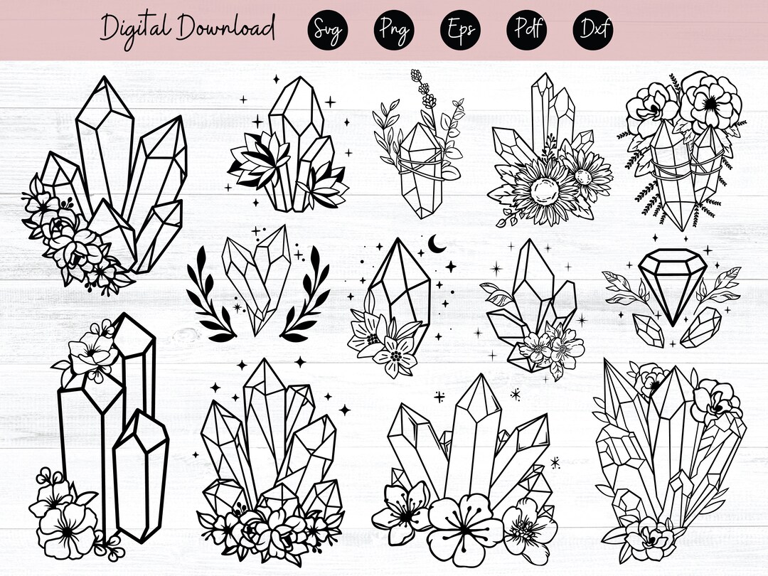 Crystals SVG Files, Crystal Cut File, Crystal Flowers SVG File, Crystal ...