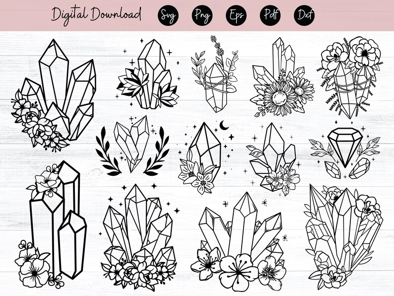 Crystals SVG Files, Crystal Cut File, Crystal Flowers SVG File, Crystal ...