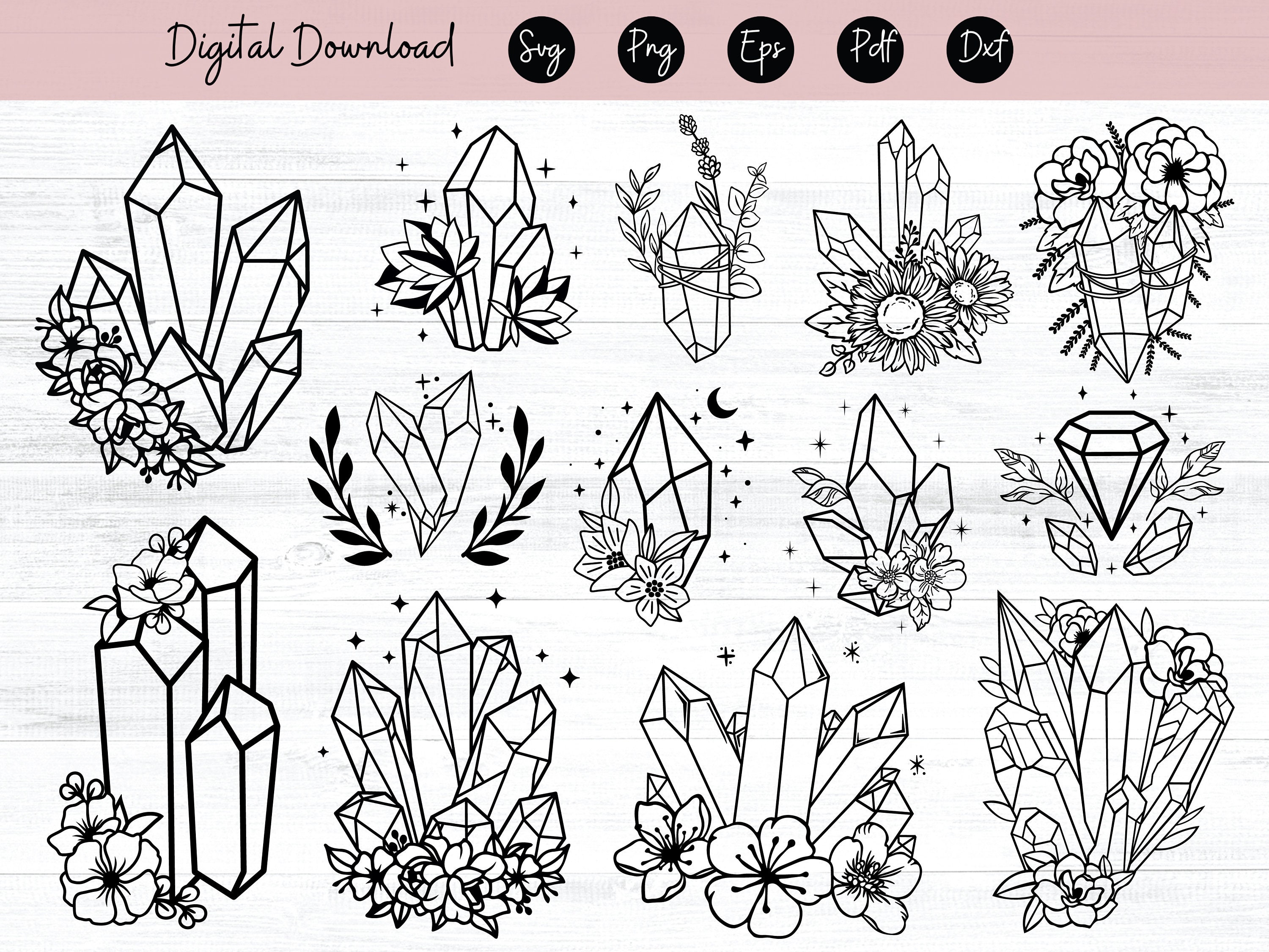 Crystals SVG Files, Crystal Cut File, Crystal Flowers SVG File, Crystal ...