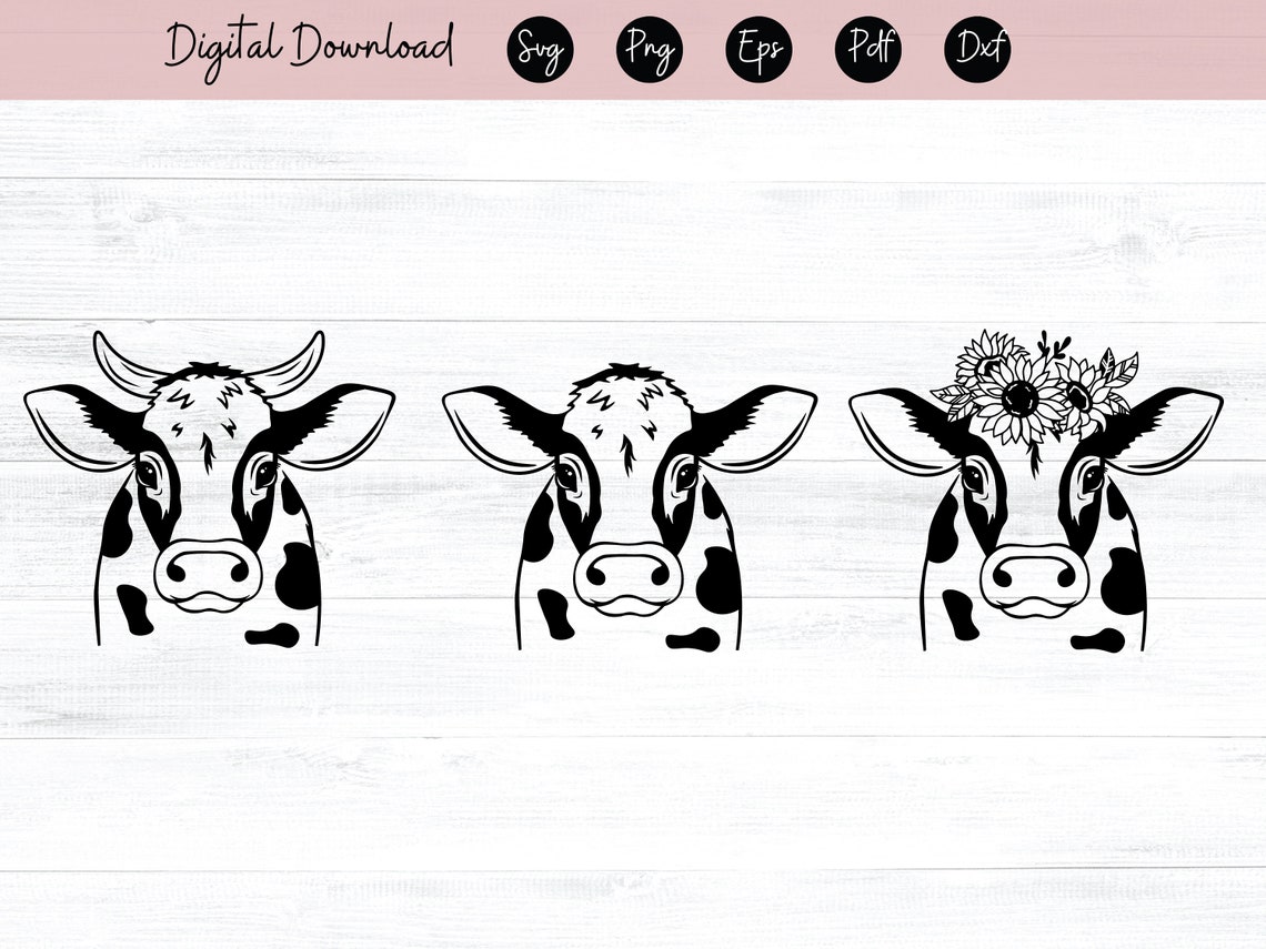 Cow SVG File Cow With Flower Crown SVG Cow Cut File Animal - Etsy