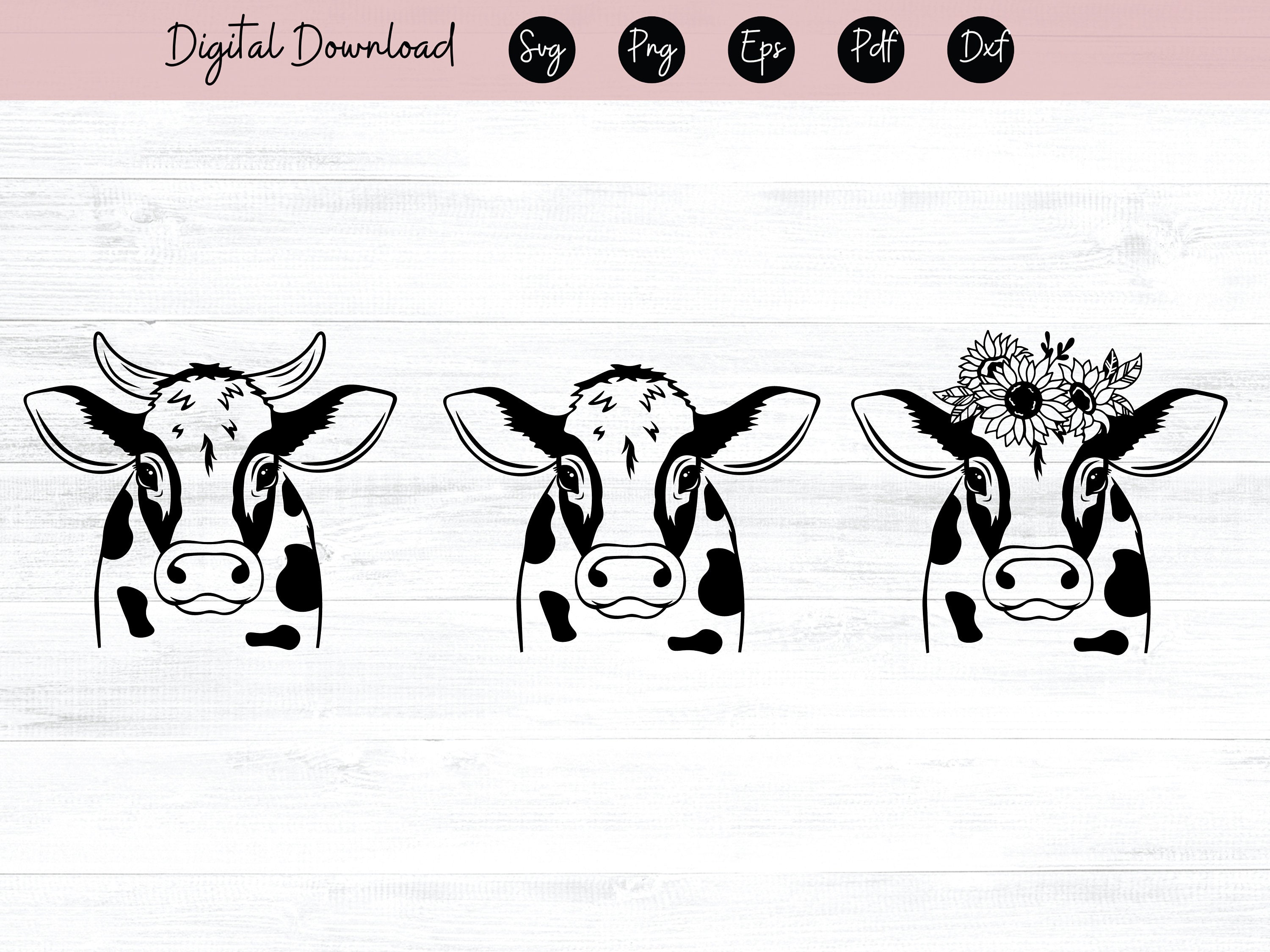 Cow SVG File Cow With Flower Crown SVG Cow Cut File Animal - Etsy