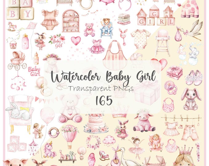 Girl Babyshower Clipart Bundle, It's a Girl Png Files, Pink Babyshower ...