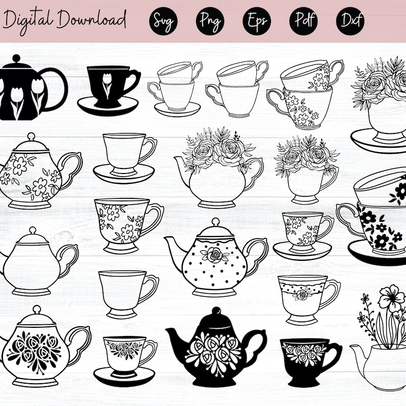 Svg Teapots With Flowers - Etsy