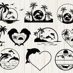 Dolphin SVG PNG EPS Dxf Tropical Beach Sunset Palm Trees - Etsy