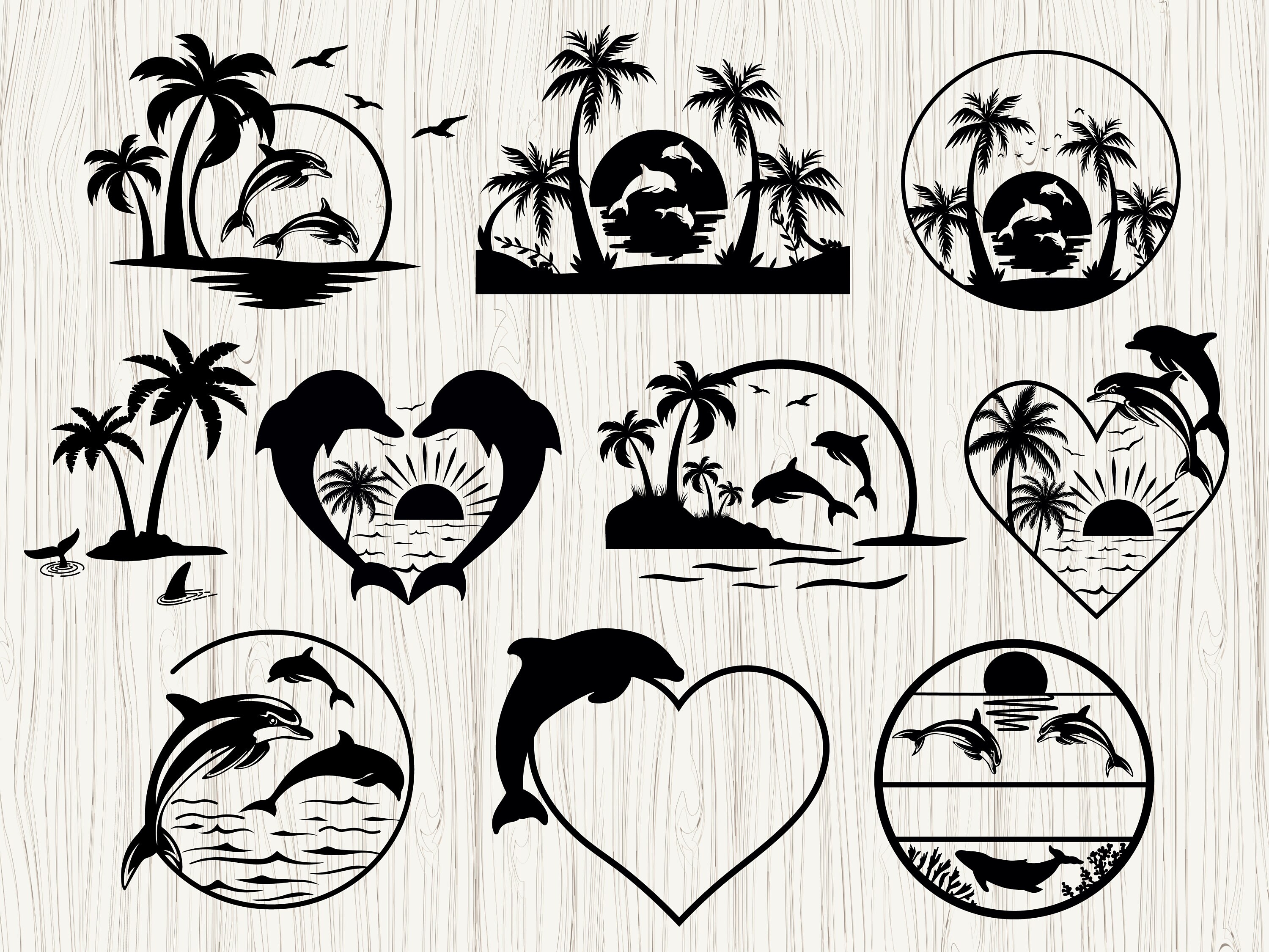 Dolphin SVG PNG EPS Dxf Tropical Beach Sunset Palm Trees - Etsy