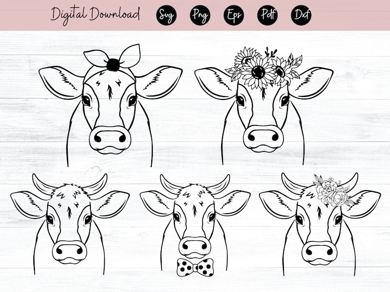Cow SVG File Cow With Flower Crown SVG Cow Cut File Animal - Etsy