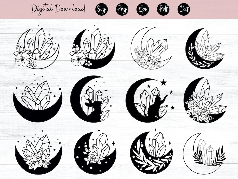 Crystals SVG Files, Crystal Cut File, Crystal Floral Svg, Crystal ...