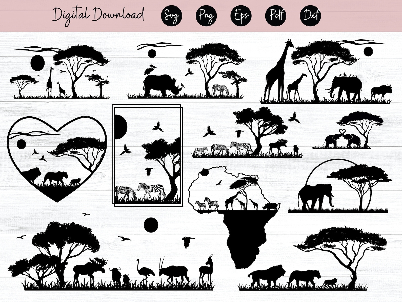 Safari Animal SVG Elephant Svg Giraffe Svg Safari Clipart Birds Flying ...